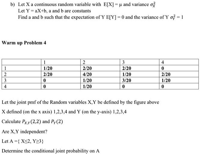 SOLVED: Let X be a continuous random variable with E[X]=u and variance o. Let Y=aX+b, where a ...