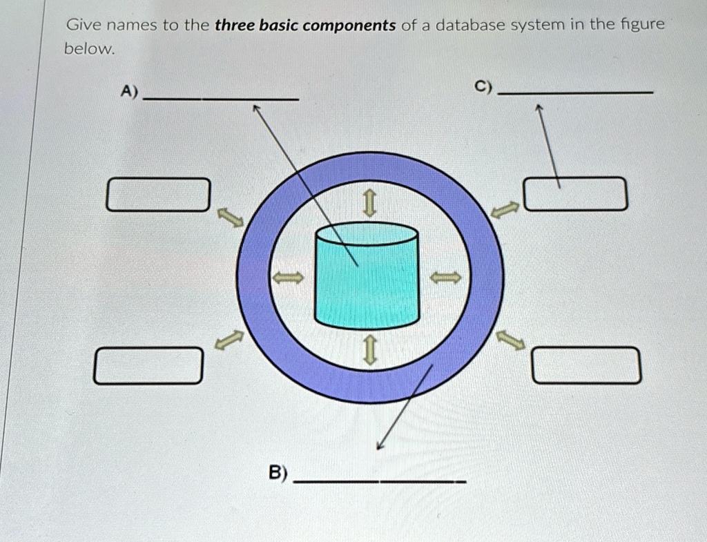 SOLVED: Give names to the three basic components of a database system ...