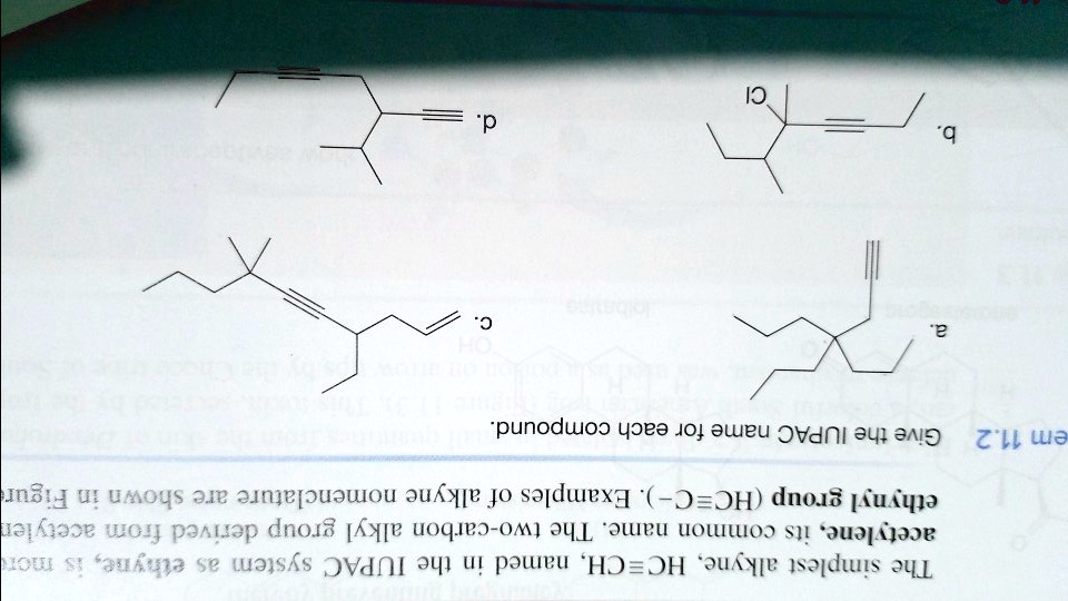 Cl give the iupac name for each compound em 112 ethynyl...