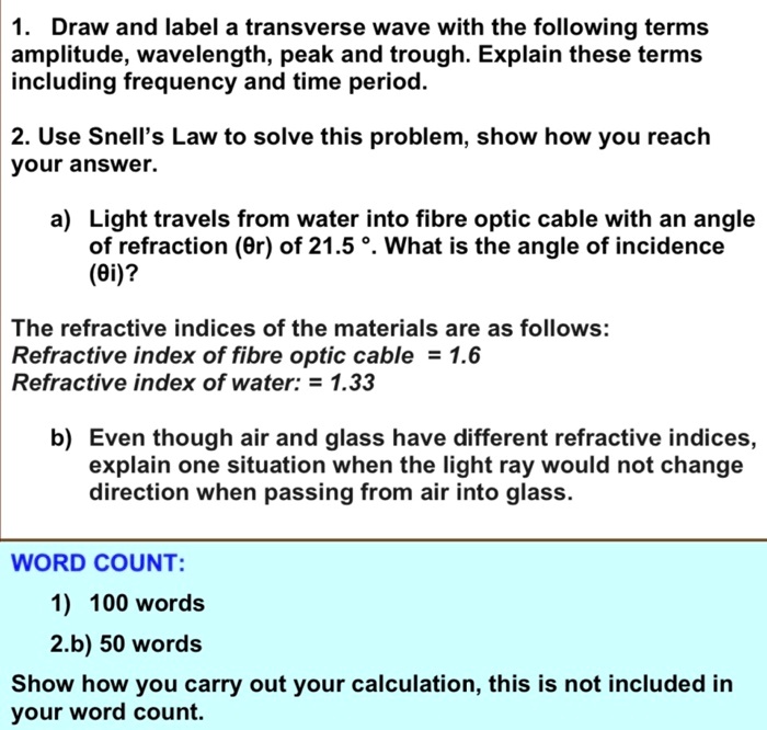 SOLVED: Draw and label a transverse wave with the following terms ...