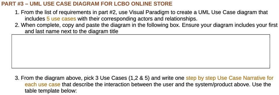 SOLVED: PART #3 UML USE CASE DIAGRAM FOR LCBO ONLINE STORE 1. From the list of requirements in ...