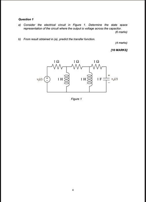 SOLVED: a) Consider the electrical circuit in Figure 1. Determine the state space representation ...
