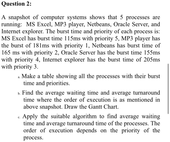 Question 2: A snapshot of computer systems shows that 5 processes are ...