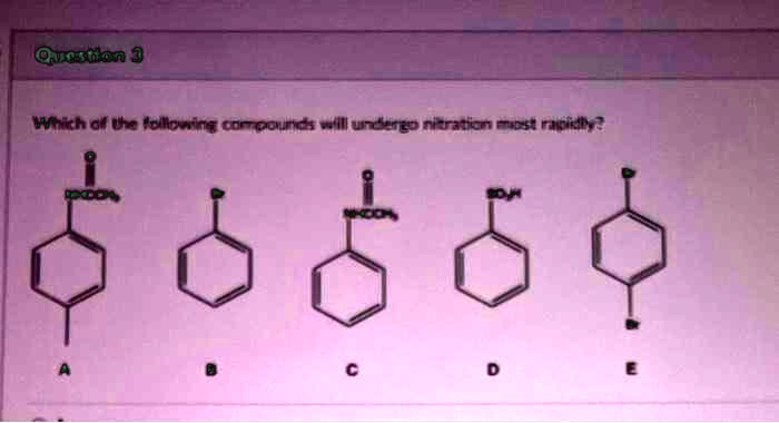 SOLVED: Question 3: Which of the following compounds will undergo nitration most rapidly ...