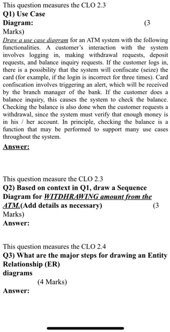 This question measures the CLO 2.3 Q1) Use Case Diagram: Marks) (3 Draw ...