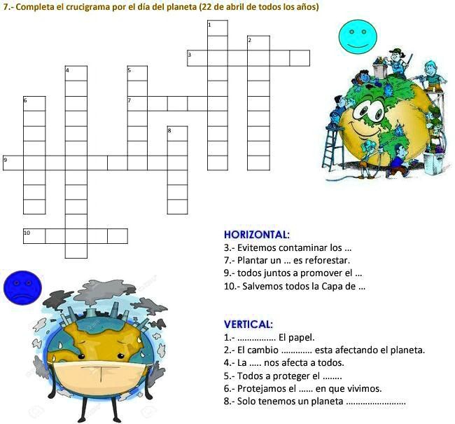 7 completa el crucigrama por el dia del planeta 22 de abril de todos ...