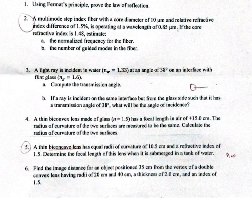 SOLVED: Using Fermat's principle, prove the law of reflection. A multimode step index fiber with ...