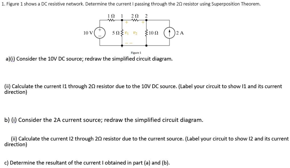 SOLVED: Figure shows a DC resistive network; Determine the current passing through the 20Î ...
