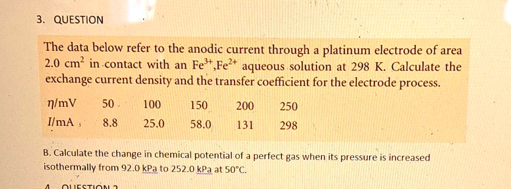 SOLVED: 3.QUESTION The data below refer to the anodic current through a ...