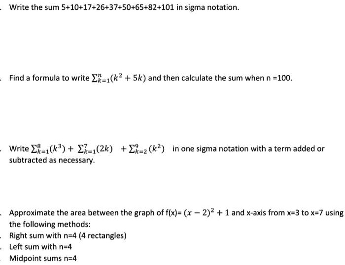 Write the sum 510172637506582101 in sigma notation find...