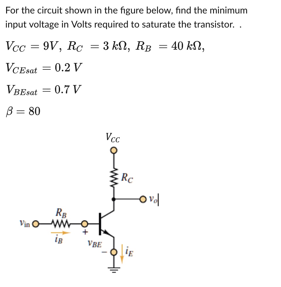 SOLVED: For the circuit shown in the figure below, find the minimum input voltage in volts ...