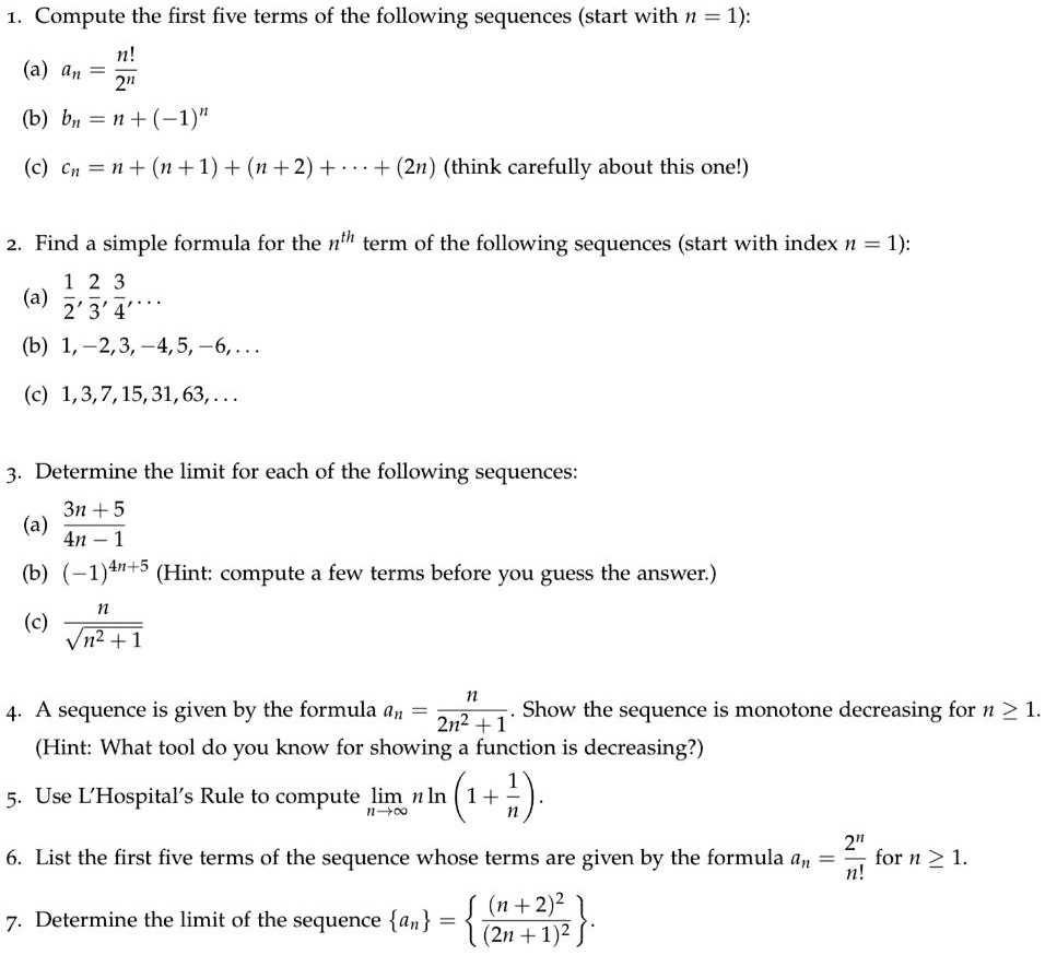 please answer all thank you so much 1 compute the first five terms of ... please answer all thank you so much 1 compute the first five terms of ...