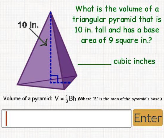 SOLVED: 'What is the volume of a triangular pyramid that is 10 in. tall ...