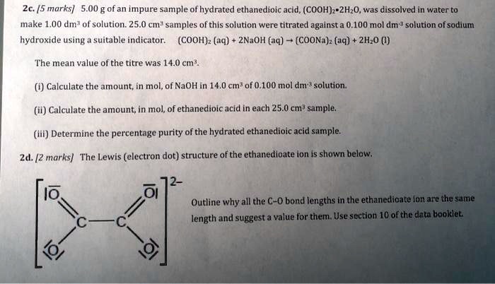 2c 5 marks 500 af an impure sample of hydrated ethanedioic acid coohj ...