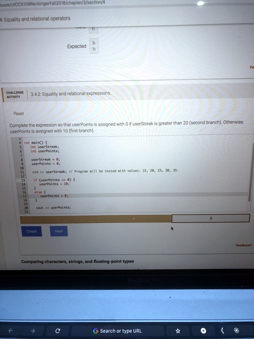 Solved 4 Equality And Relational Operators B Expected H Challenge 342 Equality And