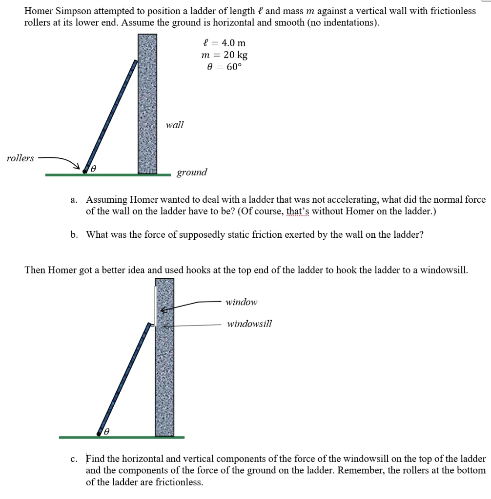 SOLVED: Homer Simpson attempted to position a ladder of length € and ...