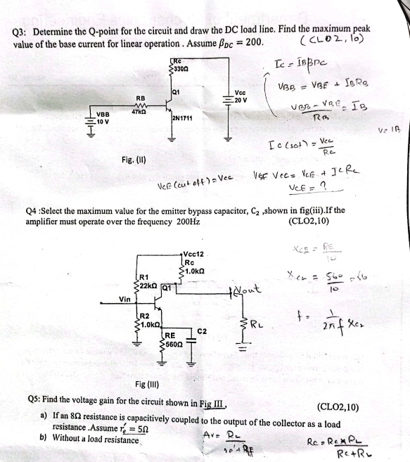 q3 determine the q point for the circuit and draw the dc load line find the maximum peak value ...