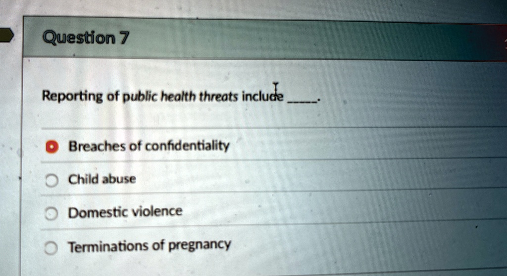 question 7 reporting of public health threats include breaches of ...