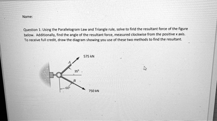 name question 1 using tne parallelogram law and triangle rule solve to find the resultant force ...