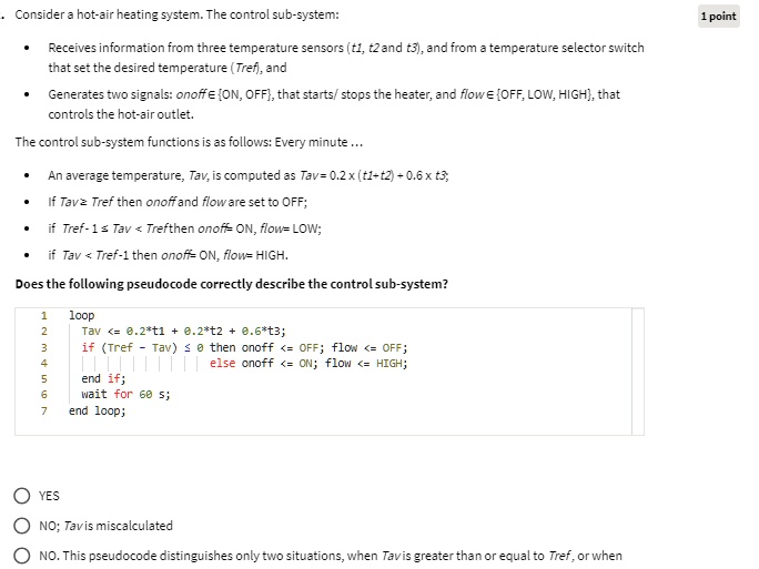 consider a hot air heating system the control sub system receives ...