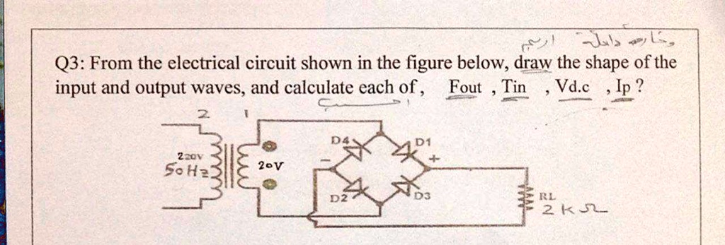 SOLVED: Q3: From the electrical circuit shown in the figure below, draw the shape of the input ...