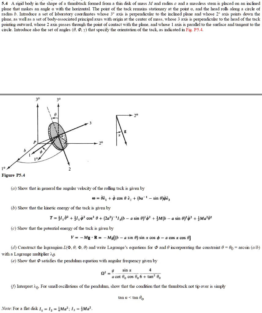 SOLVED: 5.4 A rigid body in the shape of a thumbtack formed from a thin disk of mass M and ...