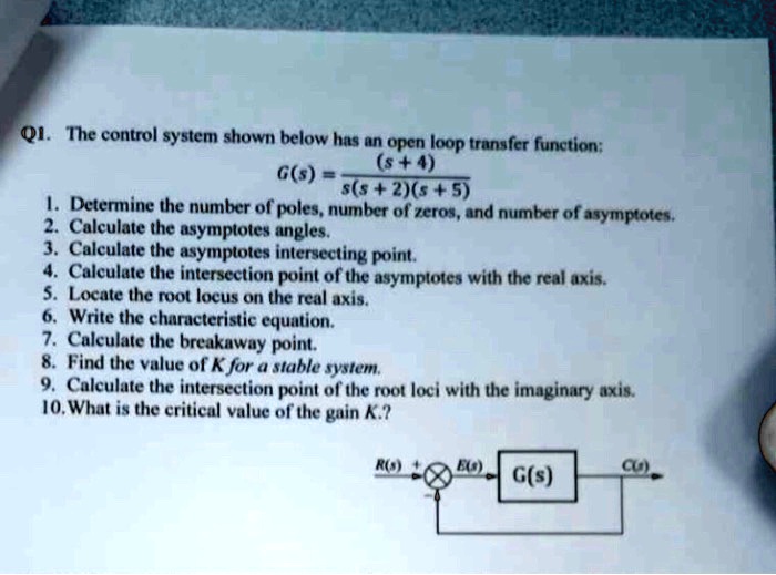q1the control system shown below has an open loop transfer function s4 1 determine the number of ...