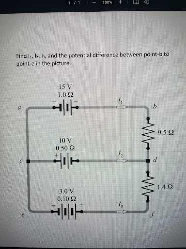 Find I1, I2, I3, and the potential difference between point-b to point ...