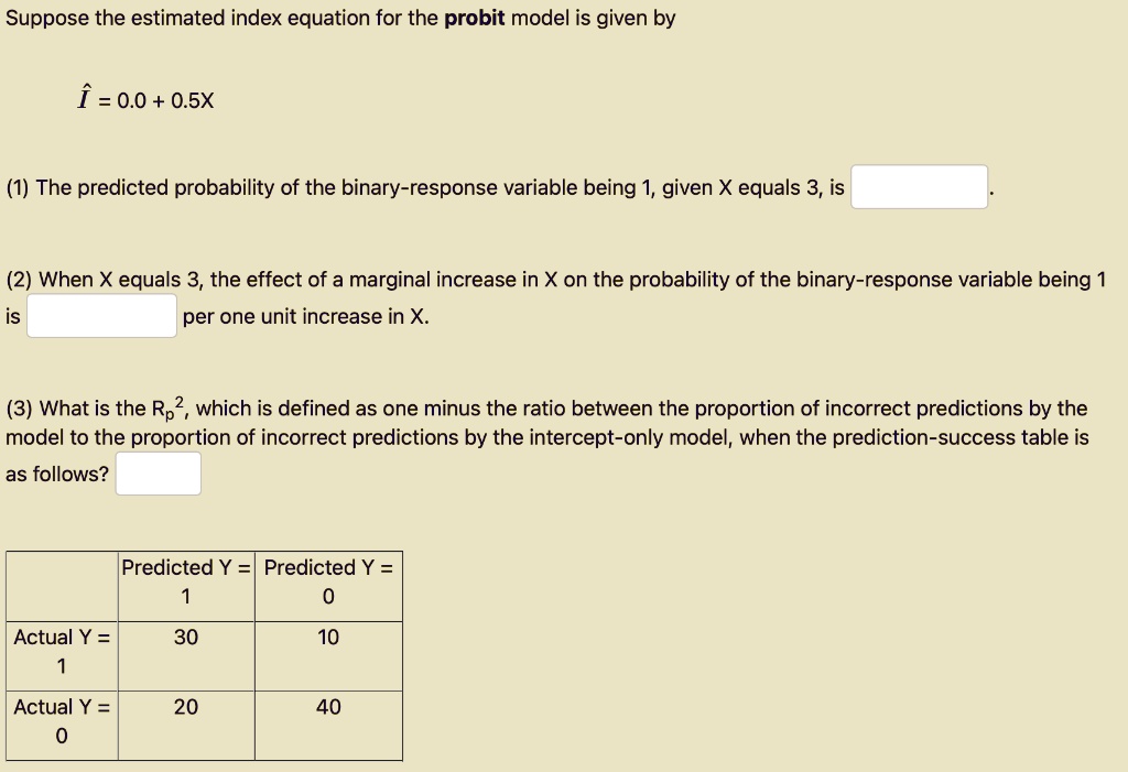 suppose the estimated index equation for the probit model is given by f ...