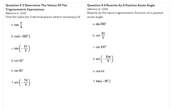 question determine the values of the trigonometric expressions reference 12392 find the value to ...