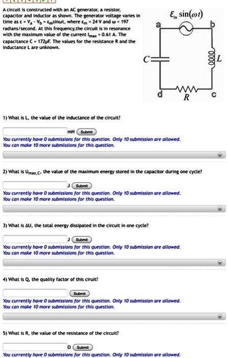 A circuit is constructed with an AC generator, a resistor, capacitor, and inductor as shown. The ...