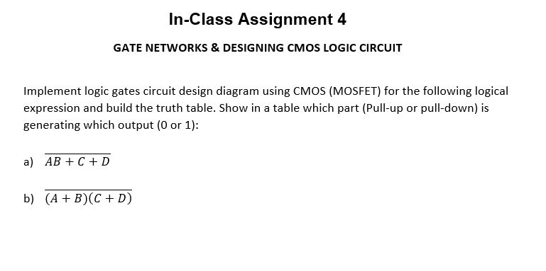 In Class Assignment 4 Gate Networks Designing Cmos Logic Circuit 5930