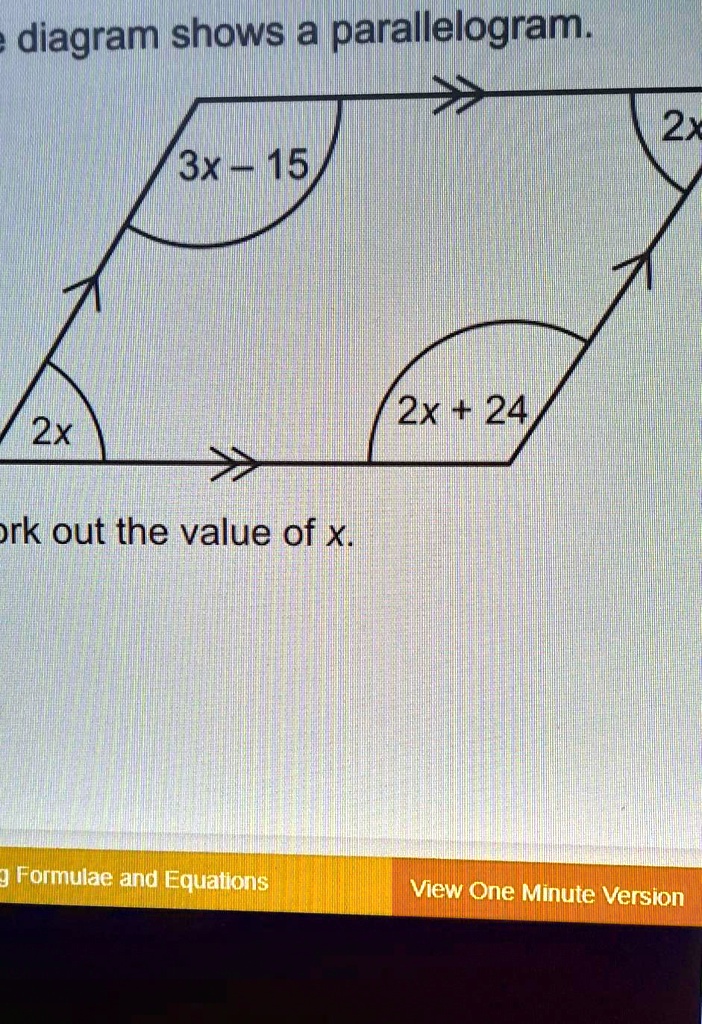SOLVED: 'the diagram shows a parallelogram. work out the value of x ...