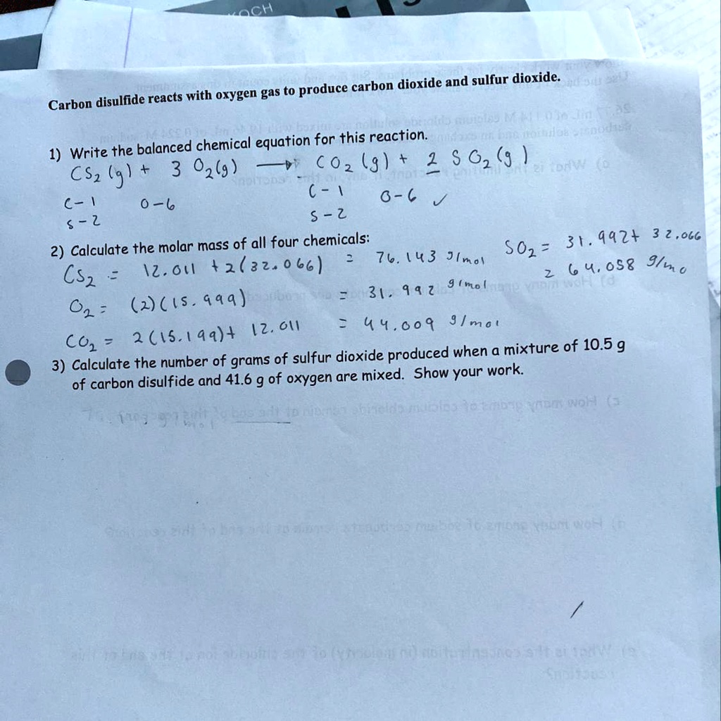 SOLVED: 'Carbon disulfide reacts with oxygen gas to produce carbon ...