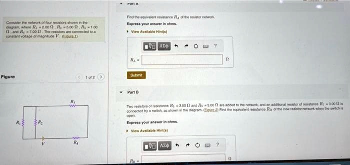 Consider the network of four resistors shown in the diagram, where R1 ...