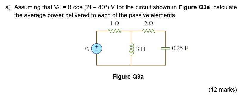 SOLVED: Assuming that Vs = 8 cos (2t - 40) V for the circuit shown in Figure Q3a, calculate the ...