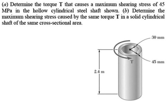 (a) Determine the torque T that causes maximum shearing stress of 45 ...