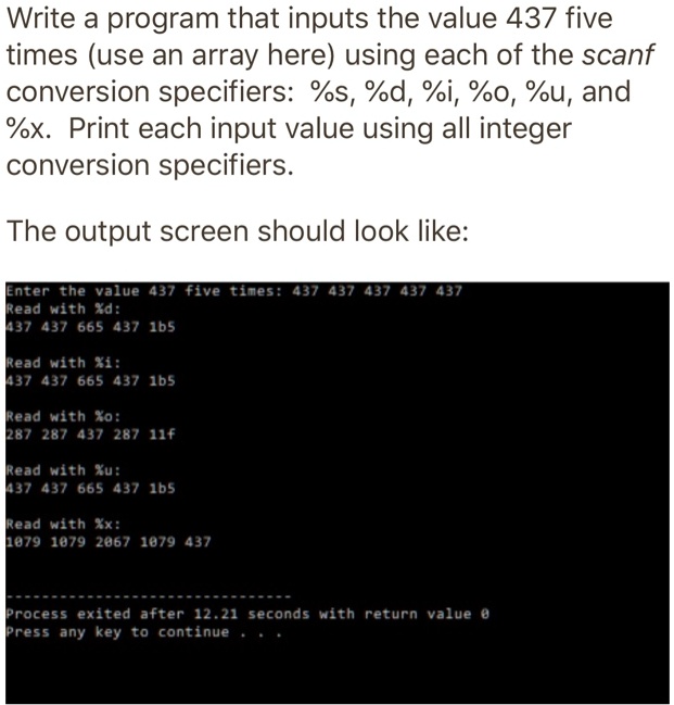 Solved Create A C Program Write A Program That Inputs The Value 437 Five Times Use An Array