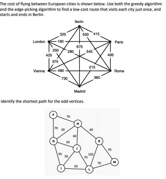 the cost of flying between european cities is shown below use both the greedy algorithm and the ...