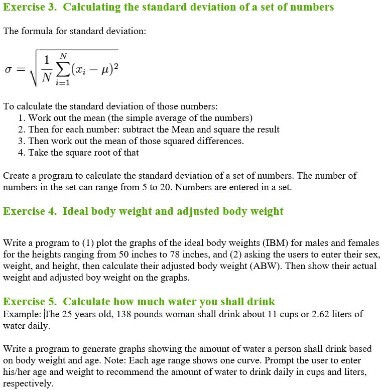 exercise 3 calculating the standard deviation of a set of numbers the formula for standard ...