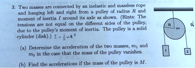 two masses are connected by an inelastic and massless rope and hanging left and right from ...