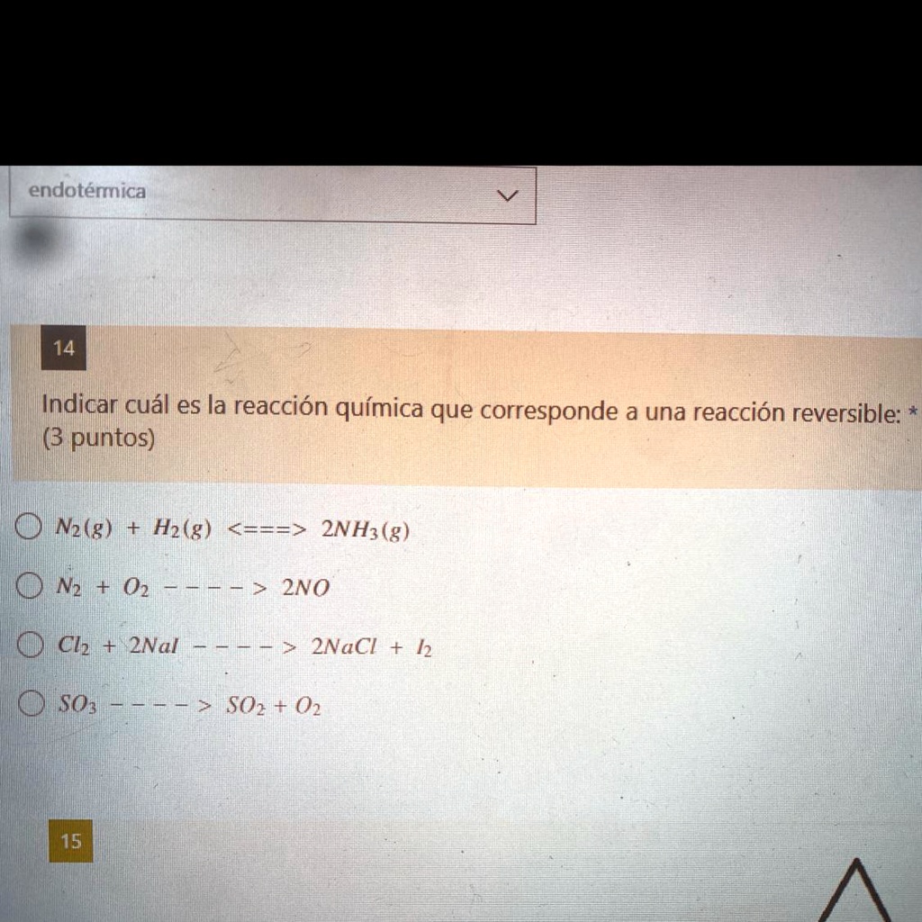 SOLVED: Indicar cuál es la reacción química que corresponde a una ...