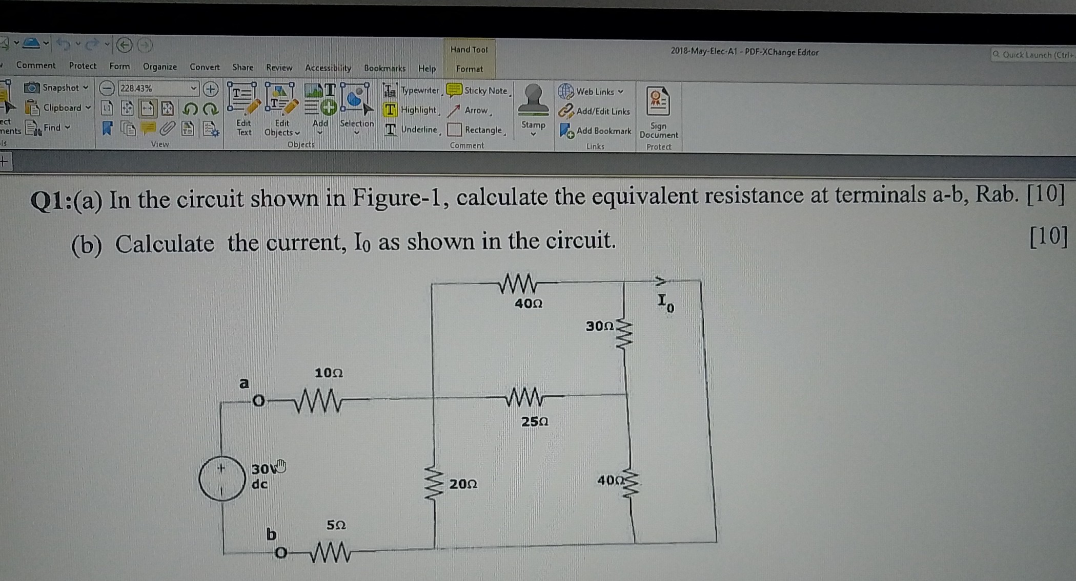 Q1:(a) In the circuit shown in Figure-1, calculate the equivalent resistance at terminals a-b ...