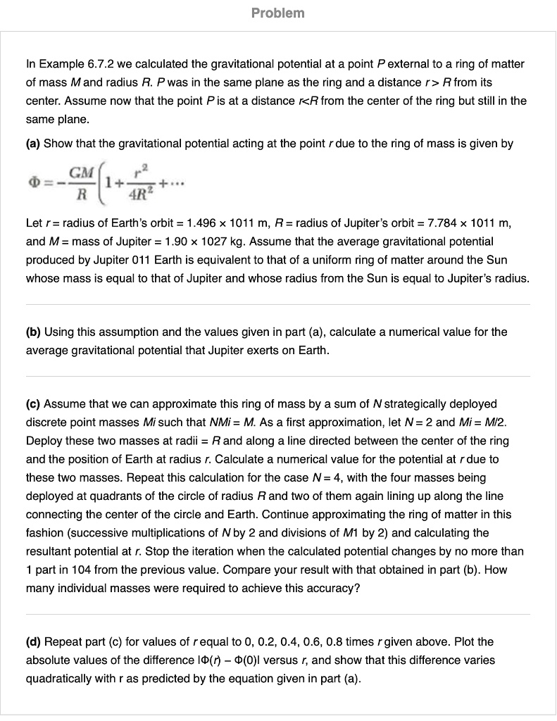 problem in example 672 we calculated the gravitational potential at a ...