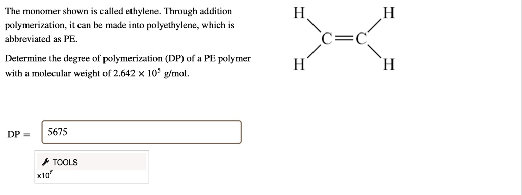 SOLVED: The monomer shown is called ethylene. Through addition ...
