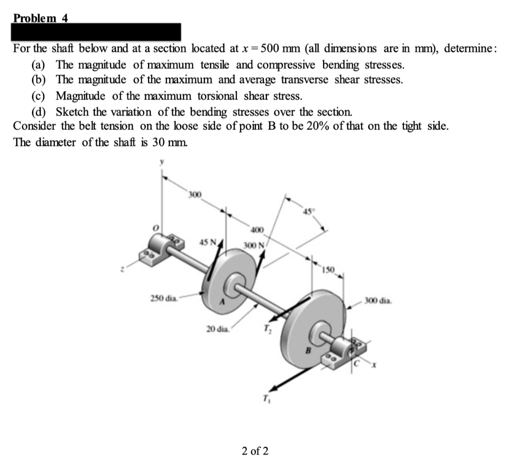Problem 4 For the shaft below and at a section located at x = 500 mm ...