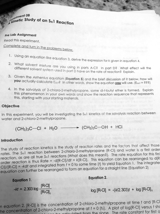 aneni kinetic study of an swl reaction pre lab asslgnment read this ...