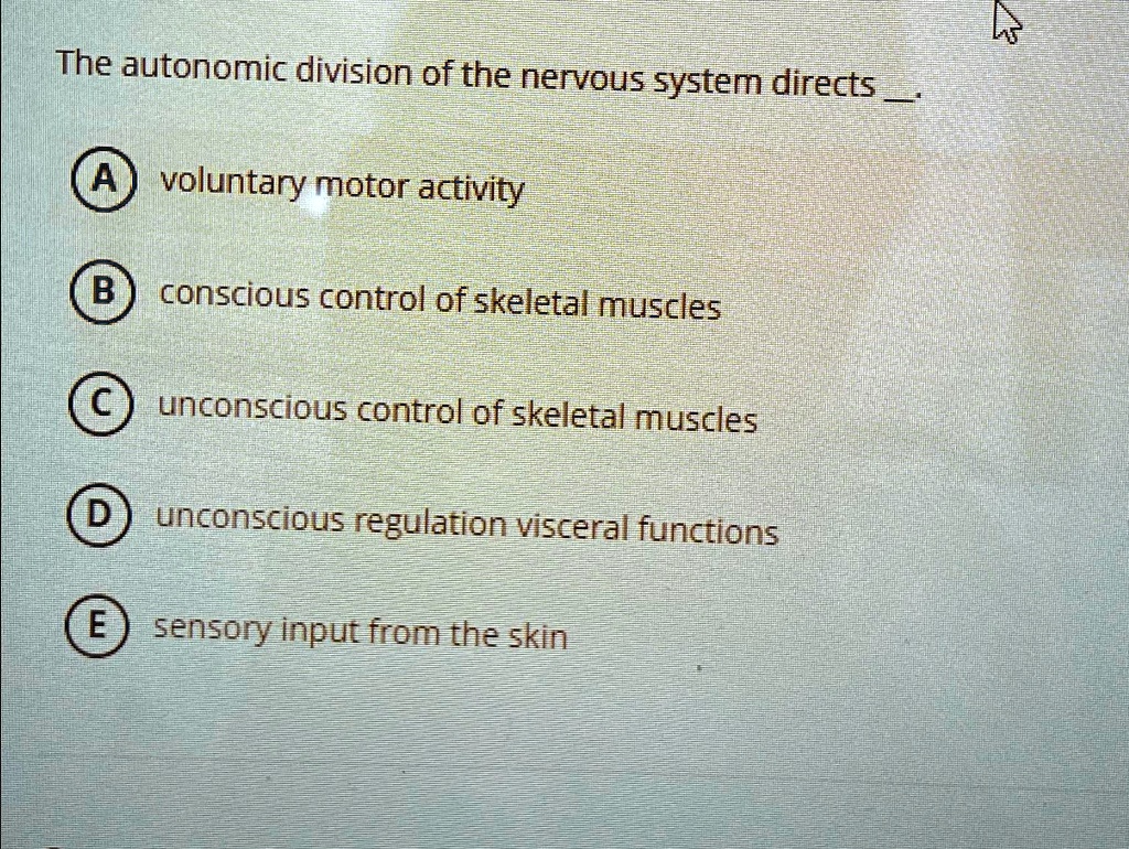 the autonomic division of the nervous system directs voluntary motor activity conscious control ...