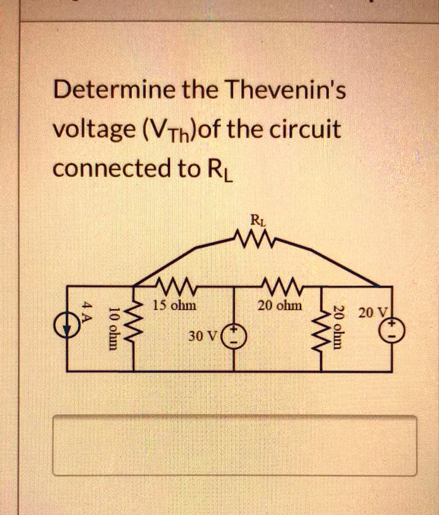 SOLVED: Determine the Thevenin's voltage (Vth) of the circuit connected to RL. 15 Î© 20 Î© 20 V ...