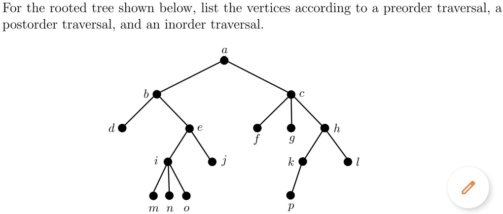 SOLVED: For the rooted tree shown below list the vertices according to ...